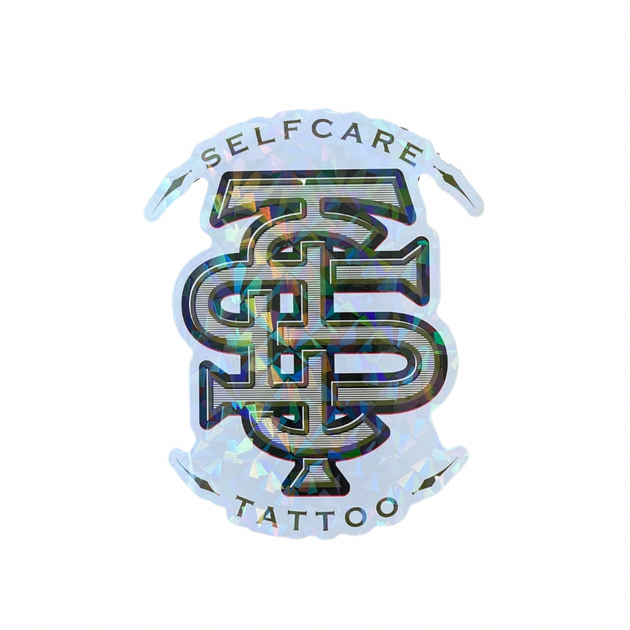 Holographic Self Care Tattoo Monogram Blue Sticker – SelfCareClothing